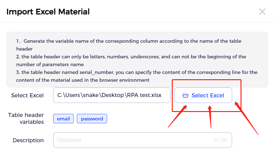Import Data from Excel-RPA User Guide - AdsPower