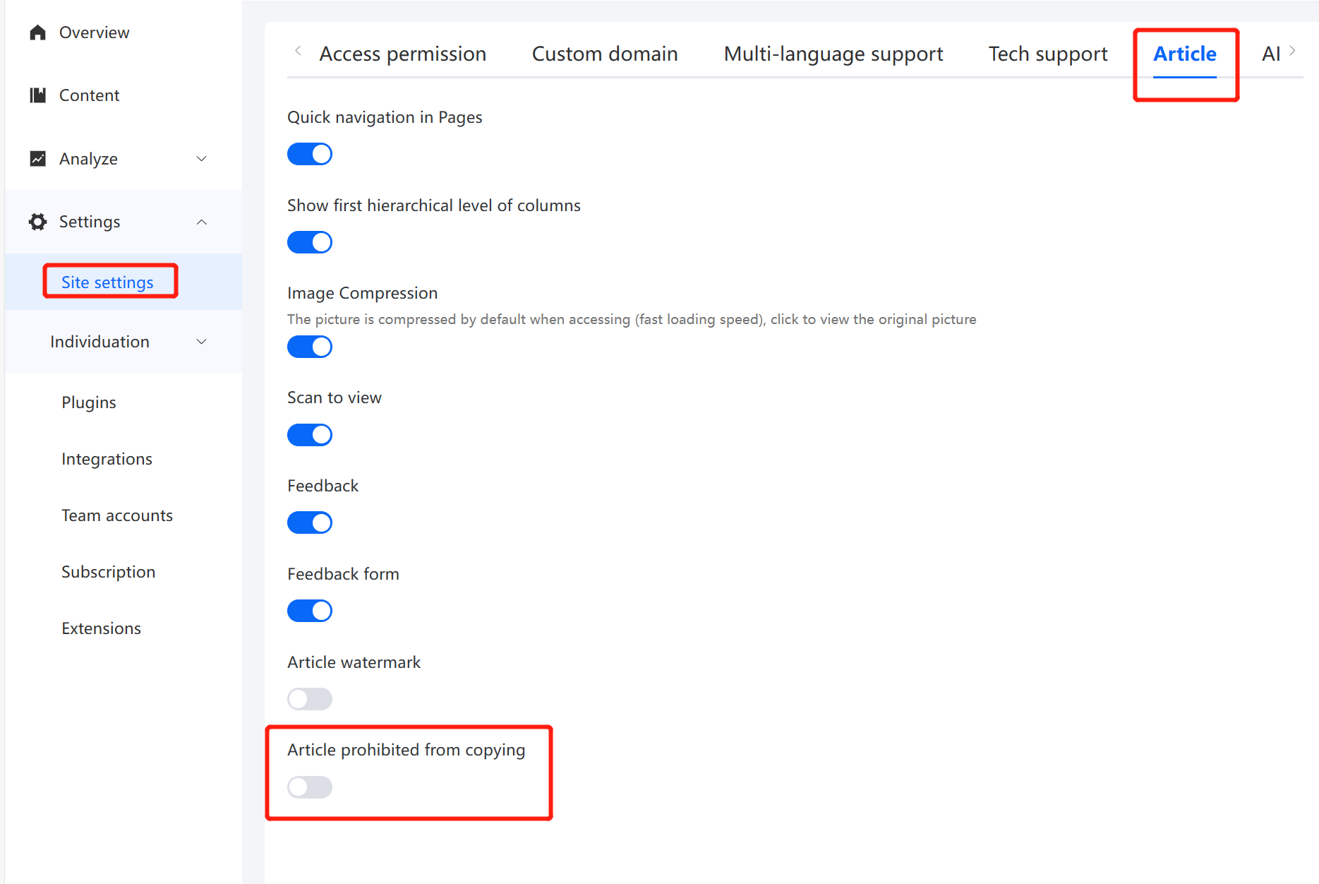 How to turn on article prohibited of copying?-HelpLook | Help Center